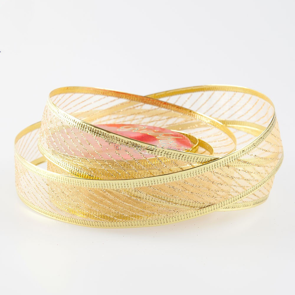 Decorative wired ribbon gold foil mesh wedding party ribbon