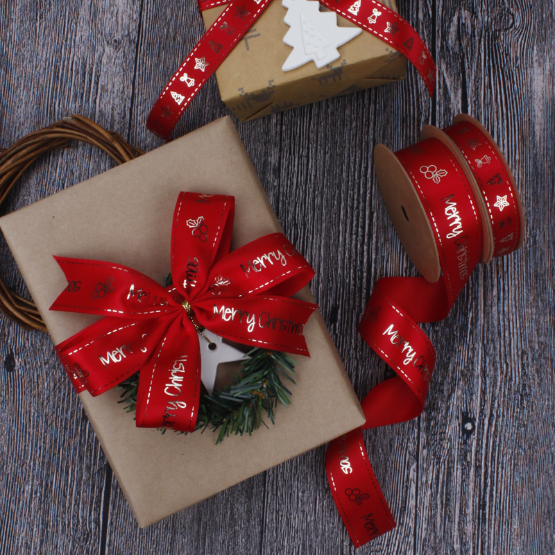 Wholesale luxury printed Merry Christmas ribbon rolls