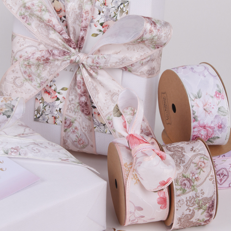 Factory stock gift vintage flower ribbon floral print ribbon